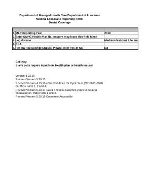 Fillable Online Medical Loss Ratio Reporting Form: Dental Coverage Fax ...