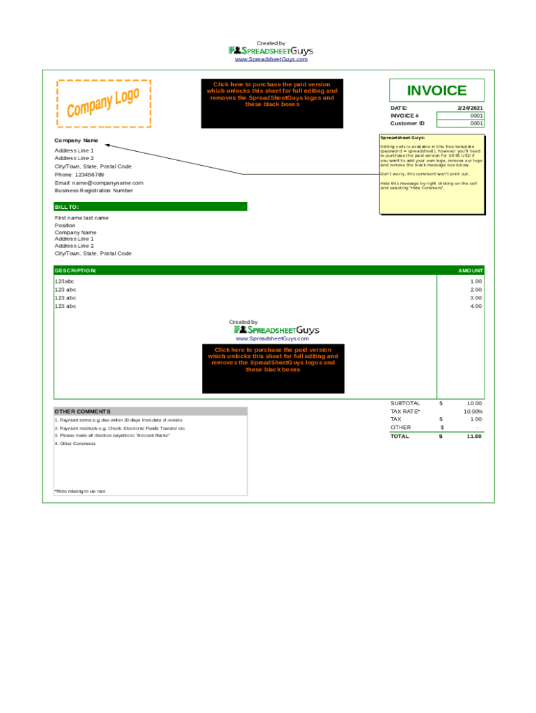 Fillable Online Invoice Template. Excel Invoice Template Fax Email ...
