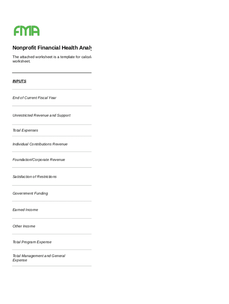 Fillable Online Nonprofit Financial Health Analysis Worksheet ...