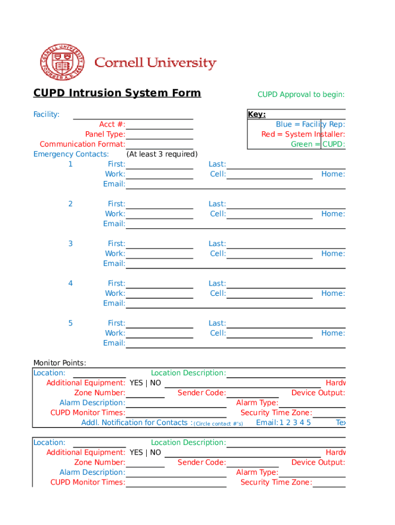 Fillable Online CUPD Intrusion System Form Fax Email Print - pdfFiller