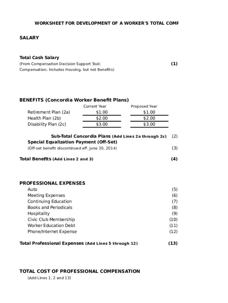 Fillable Online WORKSHEET FOR DEVELOPMENT OF A WORKER'S TOTAL ...