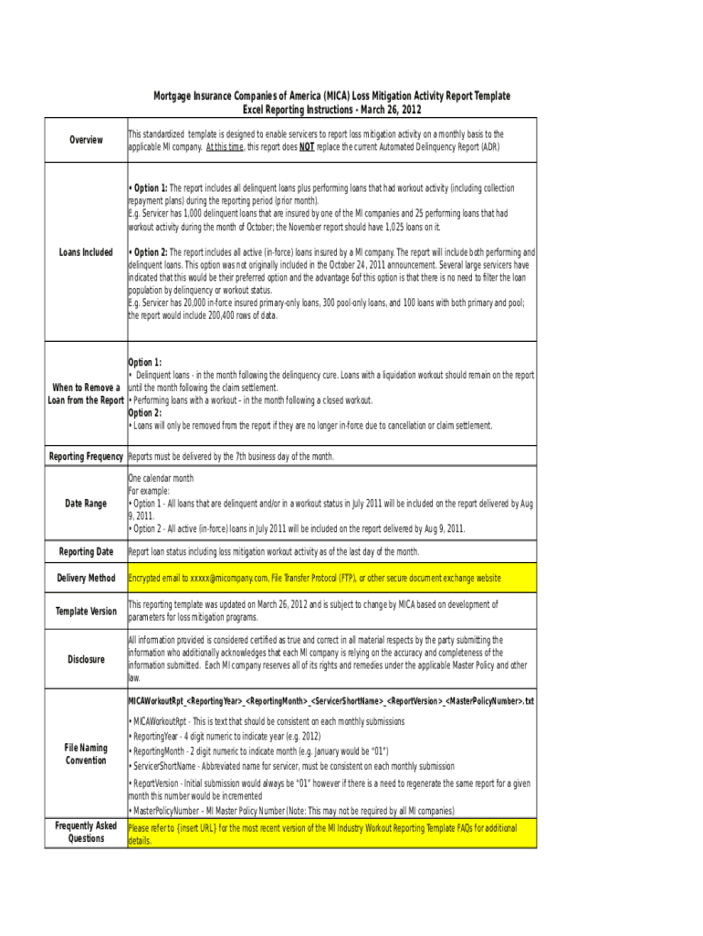 Fillable Online Mortgage Insurance Companies of America (MICA) Loss ...