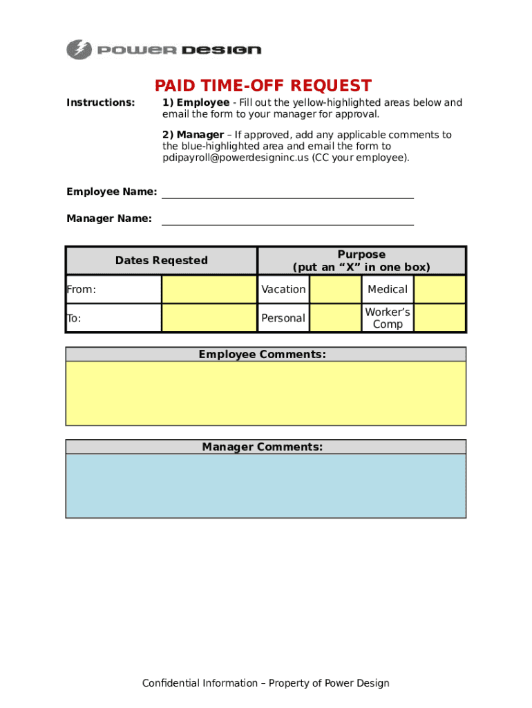 Fillable Online Paid Time Off (PTO) Request Template (Excel) Fax Email ...