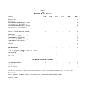 Fillable Online NIH Modular Budget Worksheet Fax Email Print - pdfFiller