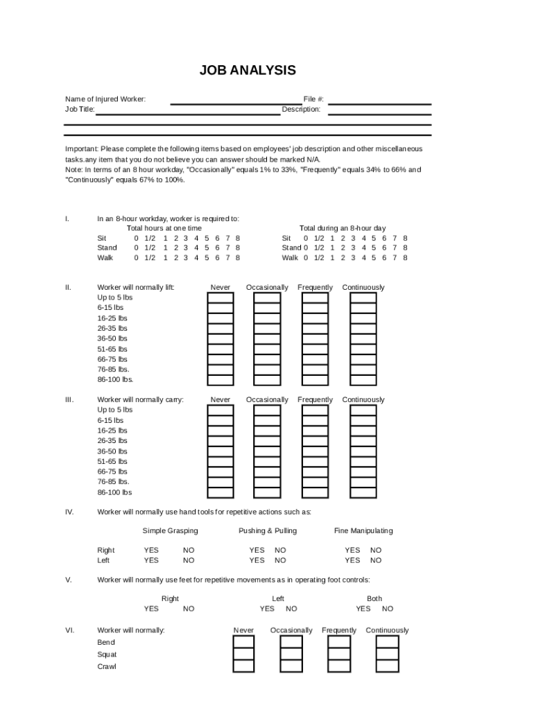 Fillable Online Participants in the completion of the Job Analysis form ...