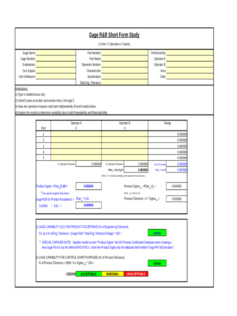 Fillable Online Gage R&R Short Form Study Fax Email Print - pdfFiller