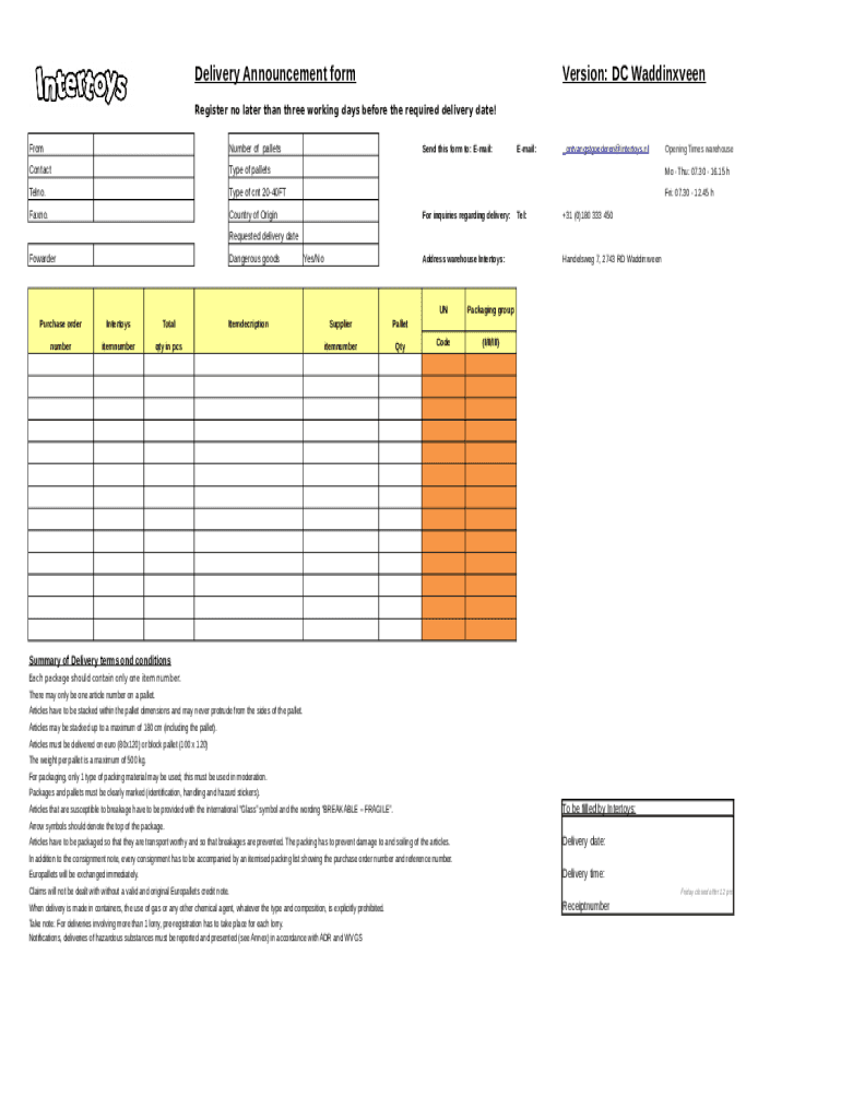 Fillable Online Delivery Announcement form Fax Email Print - pdfFiller