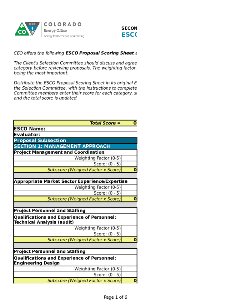 Fillable Online ESCO Proposal Scoring Sheet Fax Email Print - pdfFiller