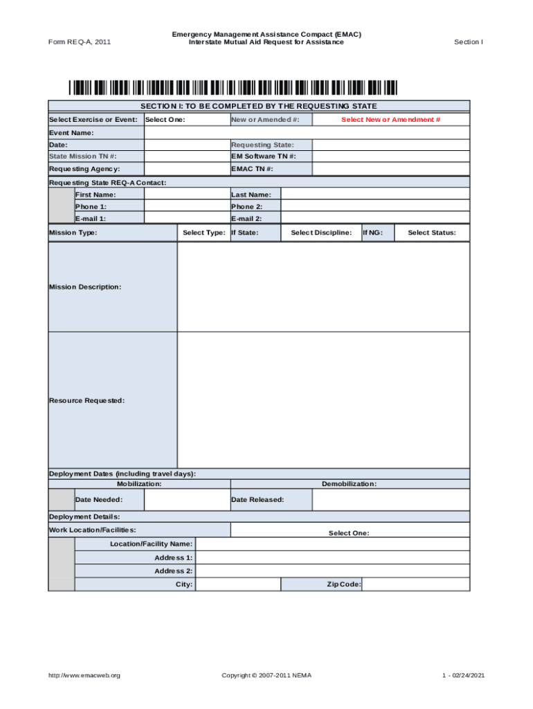 Fillable Online Interstate Mutual Aid Request for Assistance Fax Email ...