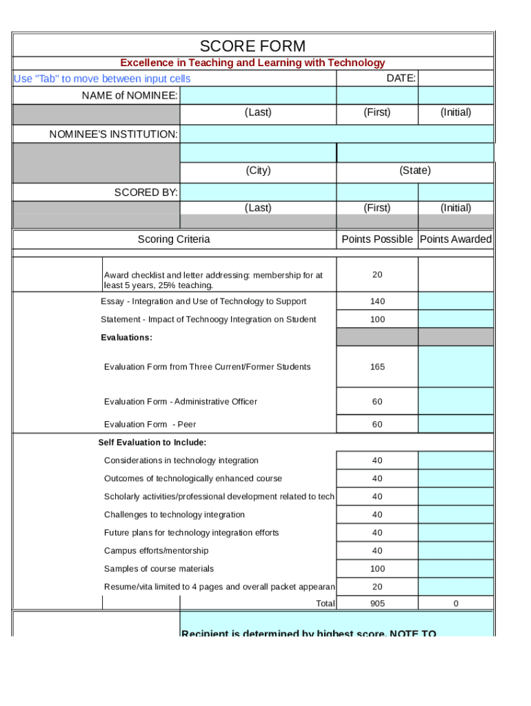 Fillable Online SCORE FORM Fax Email Print - pdfFiller