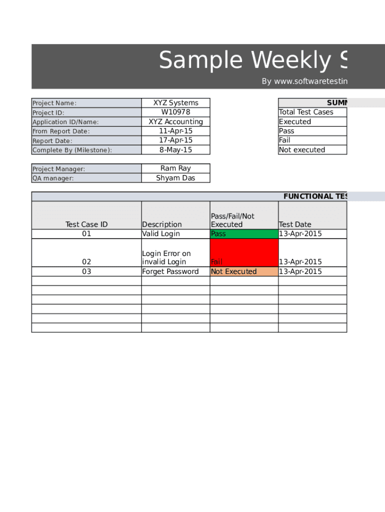 Fillable Online Sample Weekly Stat Fax Email Print - pdfFiller