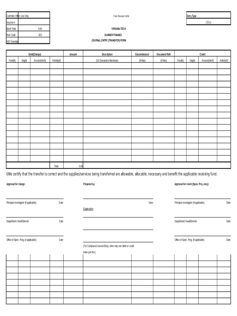 Fillable Online JOURNAL ENTRY (TRANSFER) FORM - CONTINUATION Fax Email Print - pdfFiller