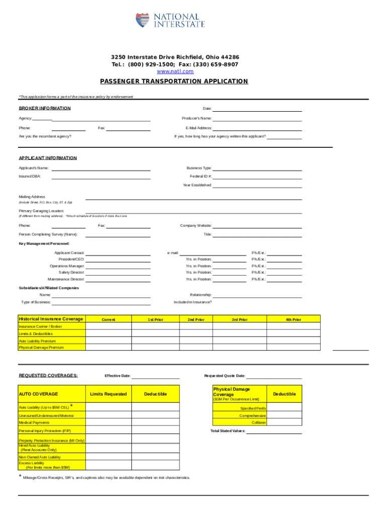 Fillable Online PASSENGER TRANSPORTATION APPLICATION Fax Email Print ...