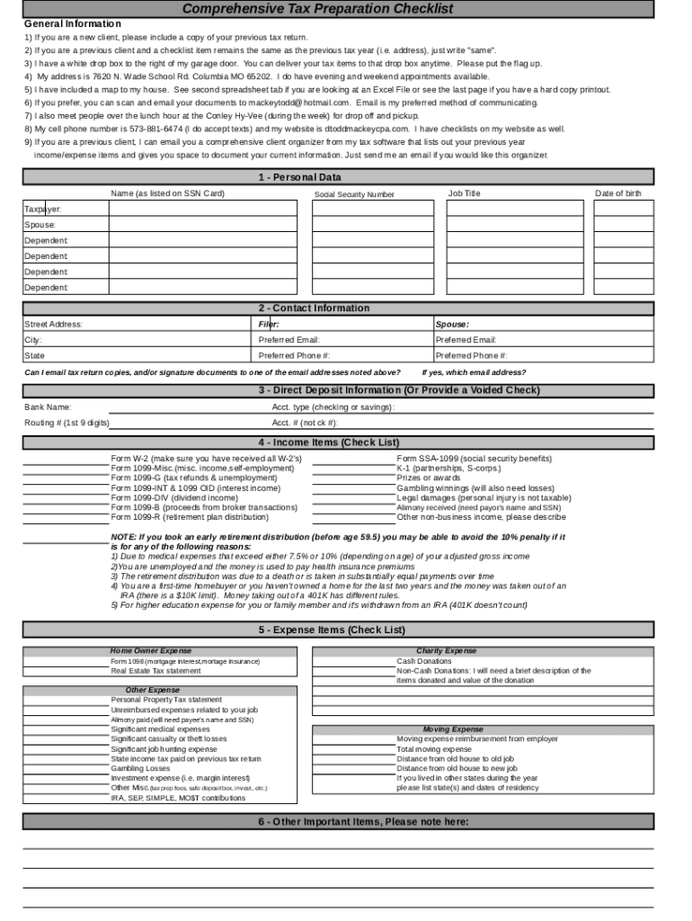 Fillable Online Comprehensive Tax Preparation Checklist Fax Email Print ...