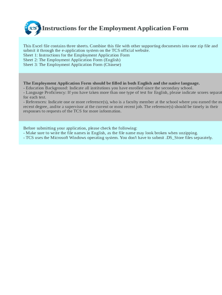 Fillable Online Instructions for the Employment Application Form Fax ...