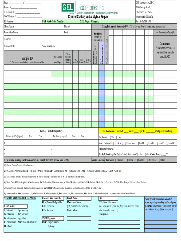 Fillable Online Chain of Custody and Analytical Request Fax Email Print ...