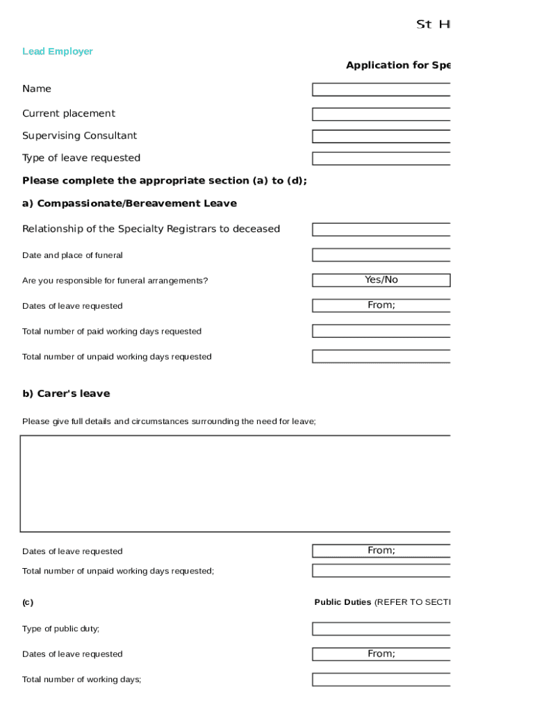 Fillable Online heeoe hee nhs Application for Special Leave Fax Email Print - pdfFiller