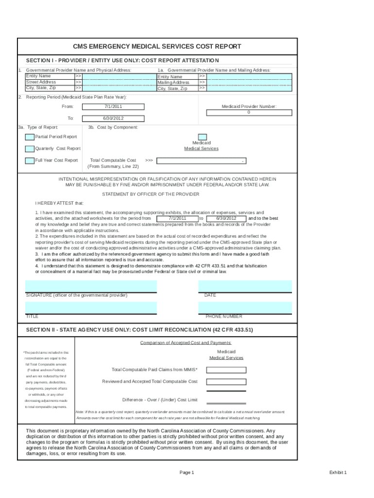 Fillable Online CMS EMERGENCY MEDICAL SERVICES COST REPORT Fax Email ...