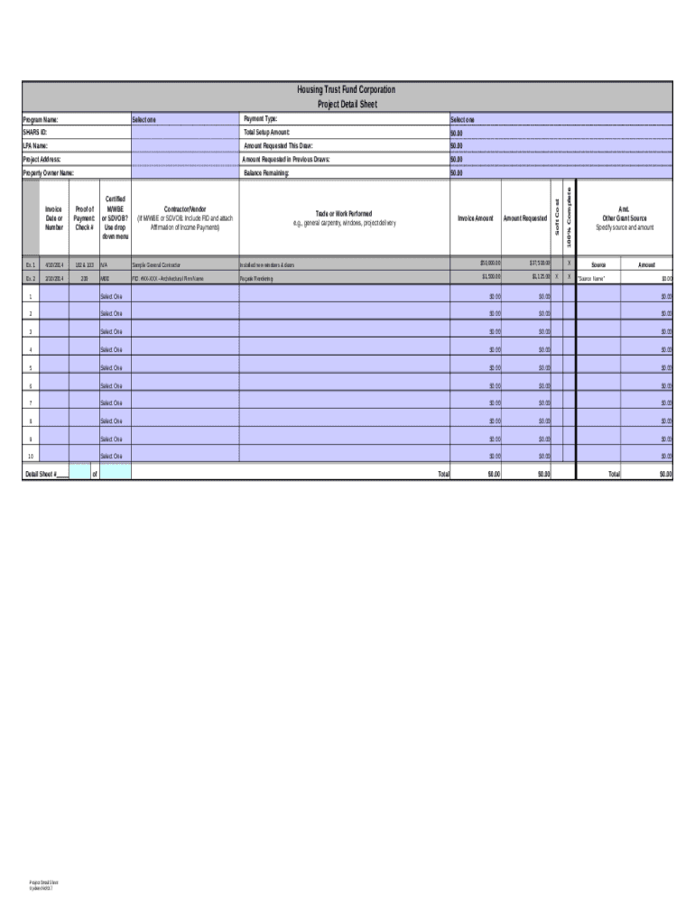 Fillable Online Project Detail Sheet Fax Email Print - pdfFiller