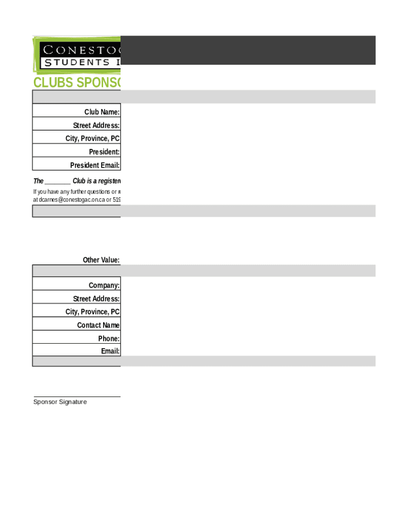Fillable Online CLUBS SPONSORSHIP FORM Fax Email Print - pdfFiller