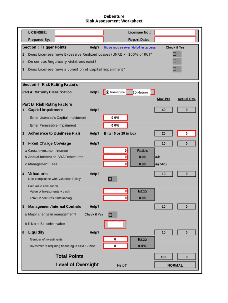 Fillable Online Risk Assessment Worksheet Fax Email Print - pdfFiller