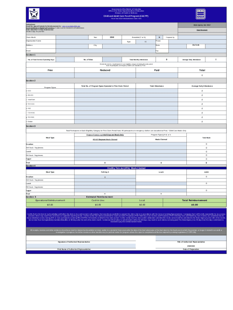 Fillable Online osse dc Fiscal Year 2018 Reimbursement Claim Form Fax Email Print - pdfFiller