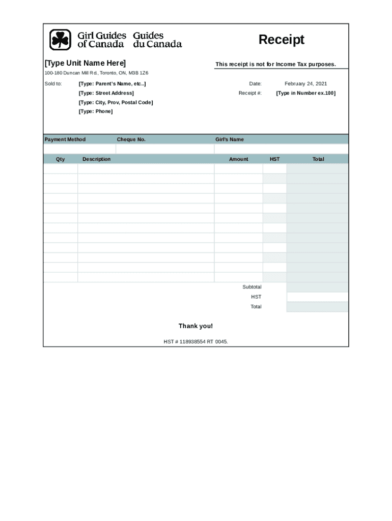 Fillable Online This receipt is not for Income Tax purposes Fax Email ...