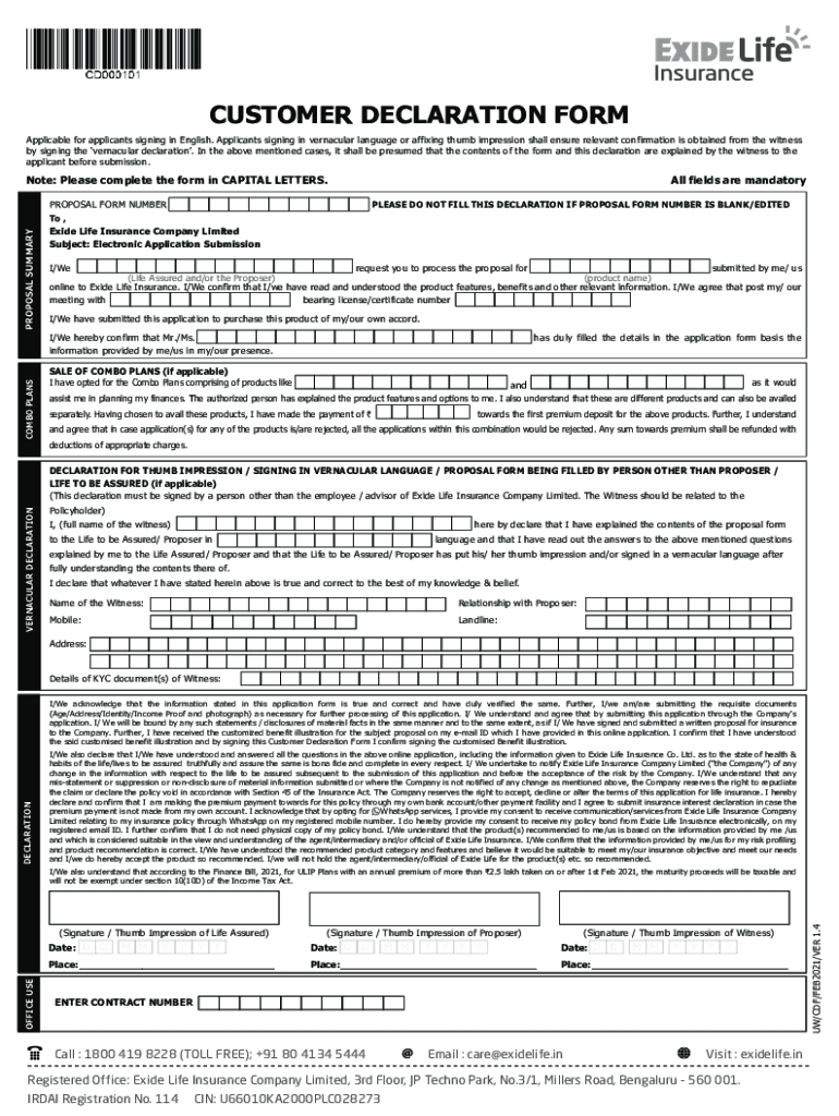 Fillable Online Customer Declaration Form - V Classic Fax Email Print ...