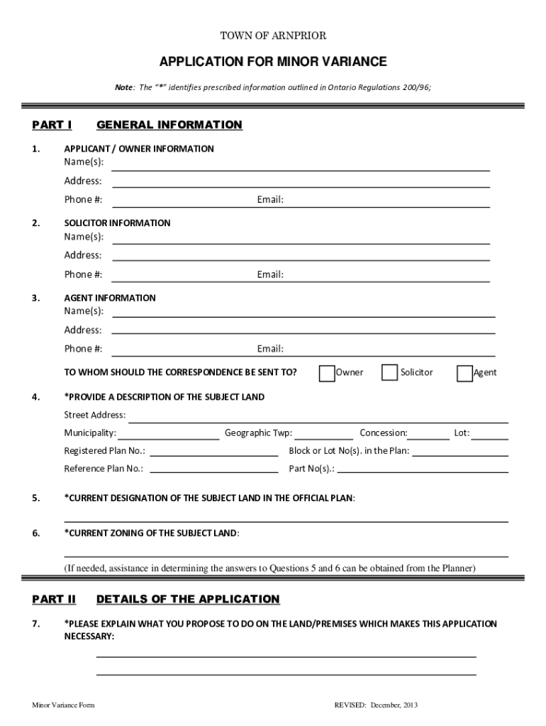 Fillable Online APPLICATION INSTRUCTION AND INFORMATION SHEET Minor Variance ... Fax Email Print ...
