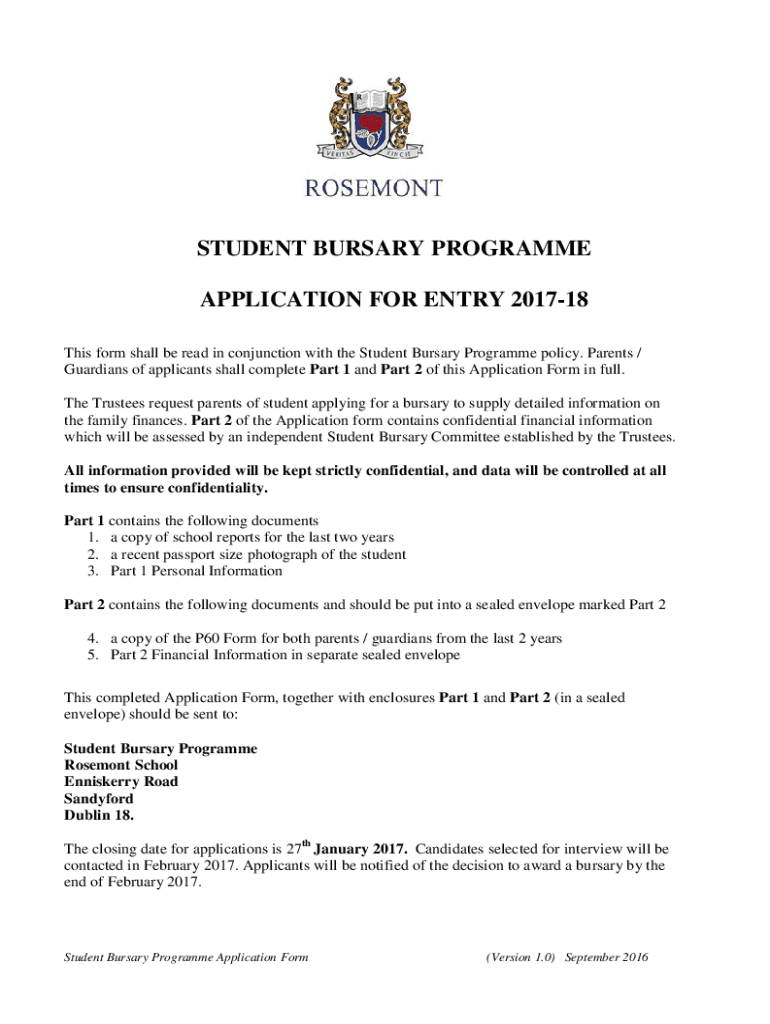 Fillable Online Student Bursary Application Form - 2 Free Templates in ...