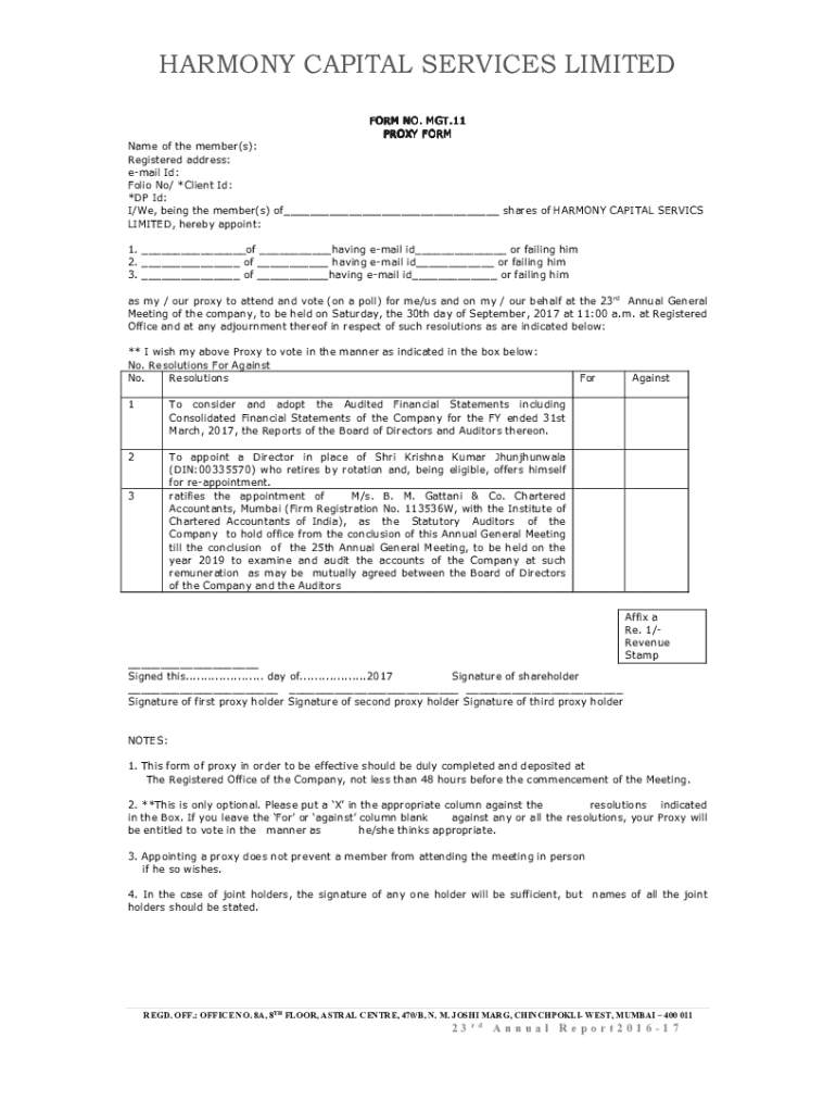 Fillable Online Form No. MGT-11 Proxy form Fax Email Print - pdfFiller