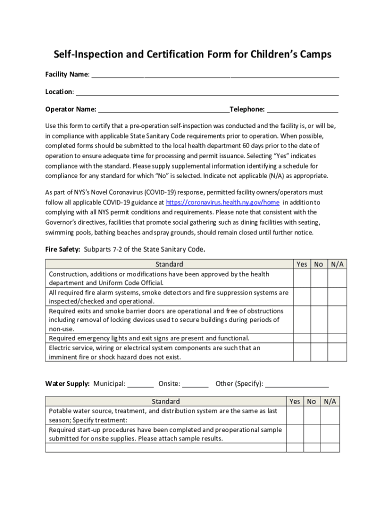 Fillable Online Self-inspection and certification form for children's ...