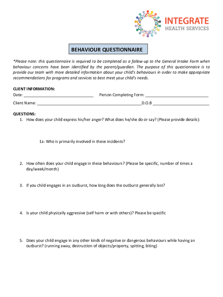 Fillable Online Child Behaviour Questionnaire.docx Fax Email Print ...