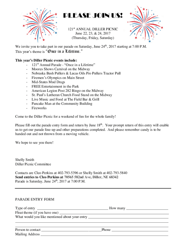 Fillable Online Diller Picnic features bull riding eventLocal News ...