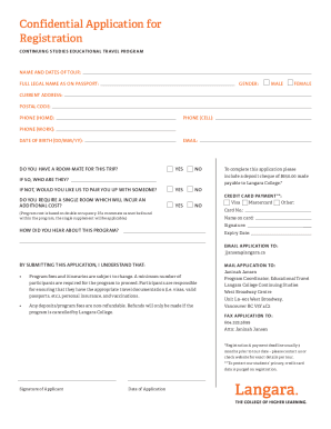 Fillable Online Confidential Registration Form - Langara College Fax Email Print - pdfFiller