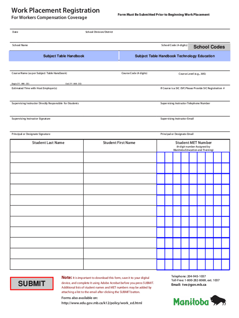 Fillable Online 20202021 Work Placement Registration Form.pdf. work ...