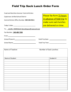 Fillable Online capistrano healtheliving Field Trip Sack Lunch Order ...
