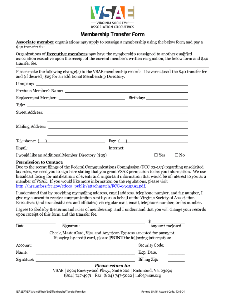 Fillable Online vsae memberclicks Membership Transfer Letter Template ...