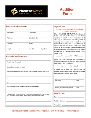 Fillable Online Audition Form - TheatreWorks Community Players Fax ...