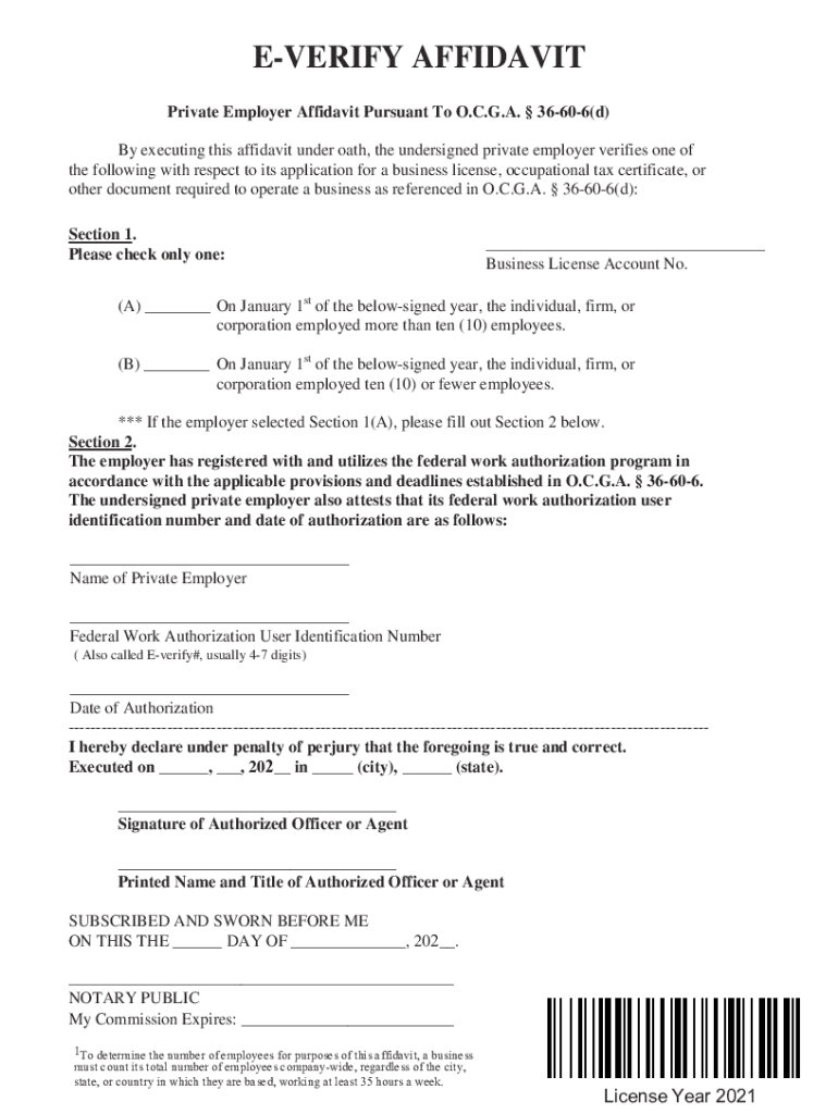 Fillable Online City of Roswell Private Employer Affidavit of Compliance Fax Email Print - pdfFiller