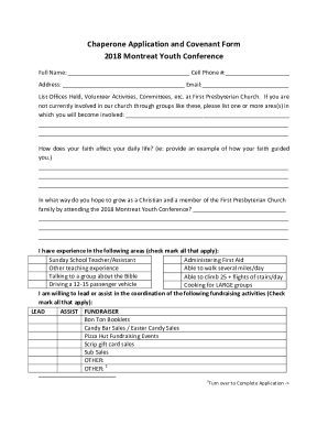 Fillable Online Chaperone Application and Covenant Form Fax Email Print ...