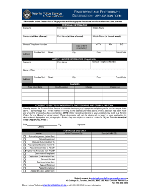 Fillable Online Toronto Police Service - Fingerprint and Photograph ...