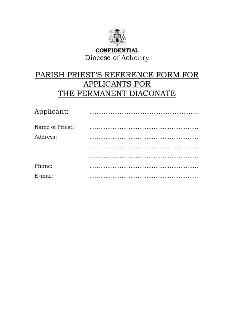 Fillable Online PARISH PRIESTS REFERENCE FORM FOR APPLICANTS FOR THE ...