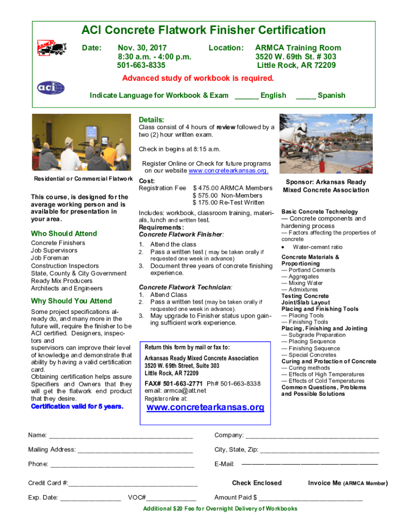 Fillable Online ACI Concrete Flatwork Finisher Certification Fax Email ...