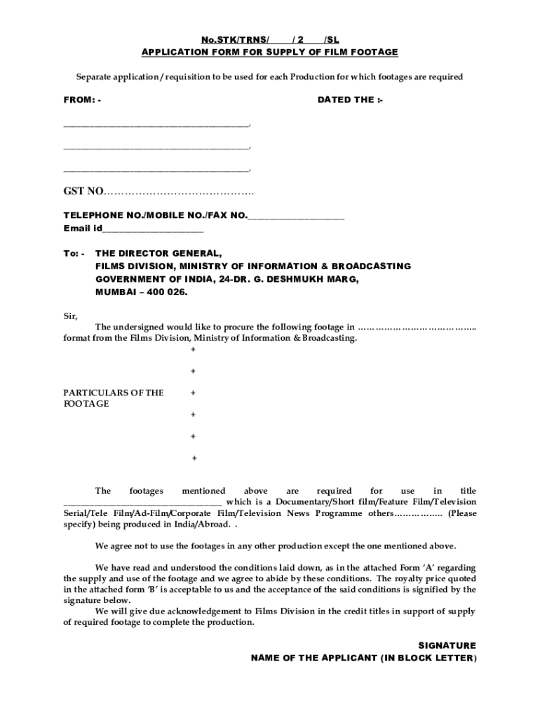 Fillable Online Fillable Online No.STK/TRNS/ / 2 /SL APPLICATION FORM ...