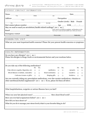 Fillable Online flowinghealth intake form Fax Email Print - pdfFiller