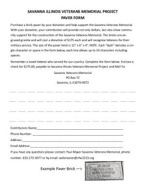 Fillable Online Veterans Memorial Paver Form.pub Fax Email Print ...