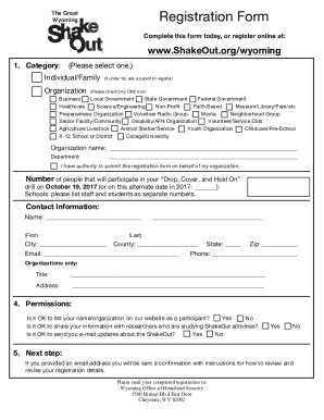 Fillable Online Great ShakeOut Earthquake Drills - Registration Form ...
