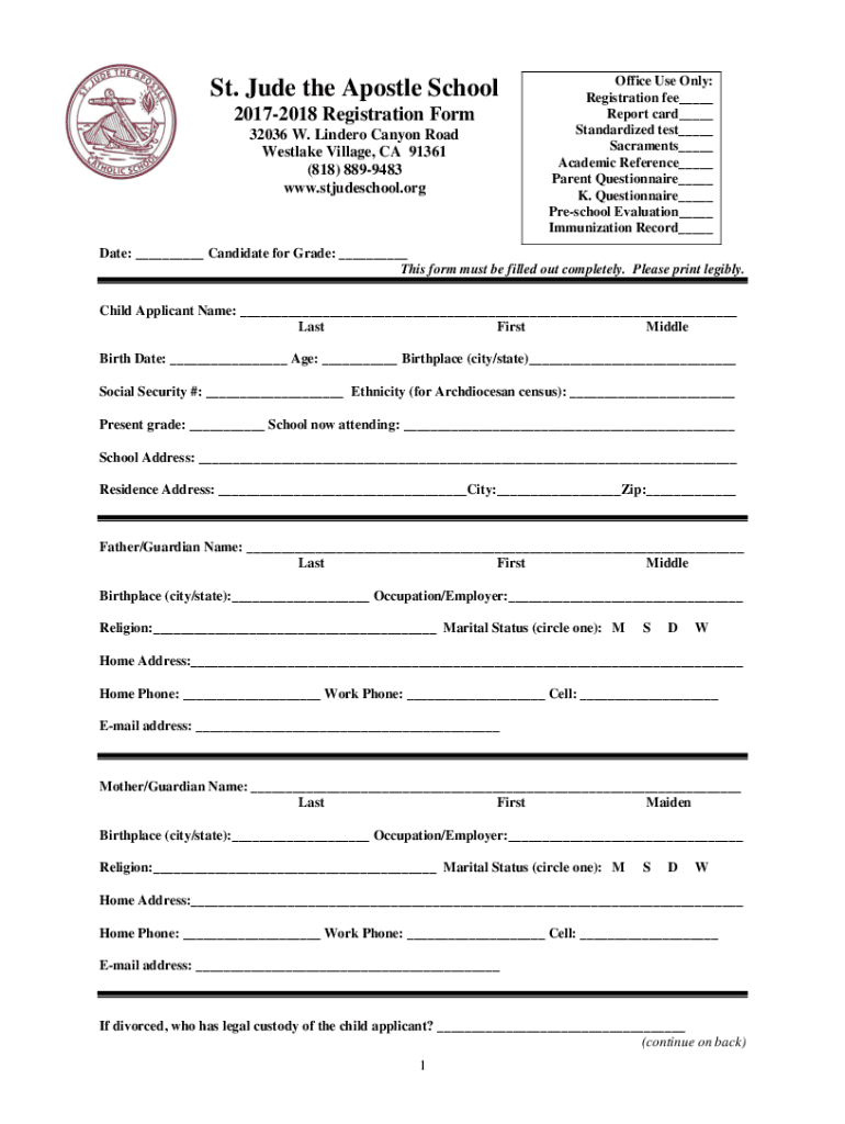 Fillable Online Fillable Online stjudeschool St. Jude the Apostle ...