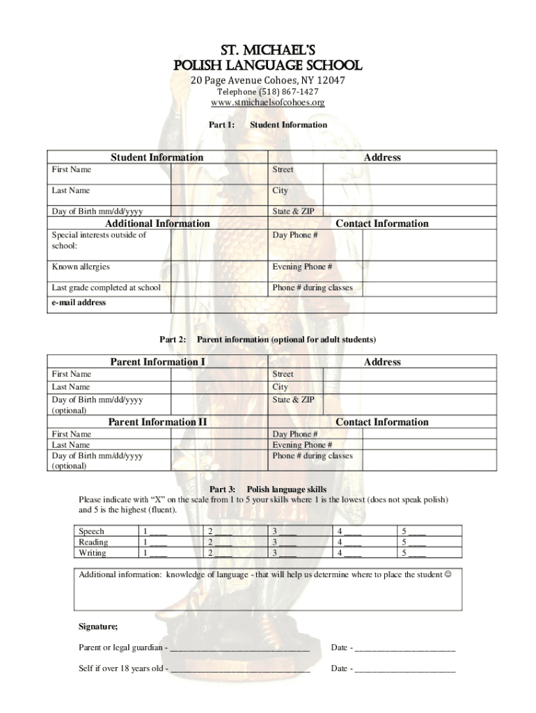 Fillable Online St. Michaels Polish School St. Michael the Archangel ...